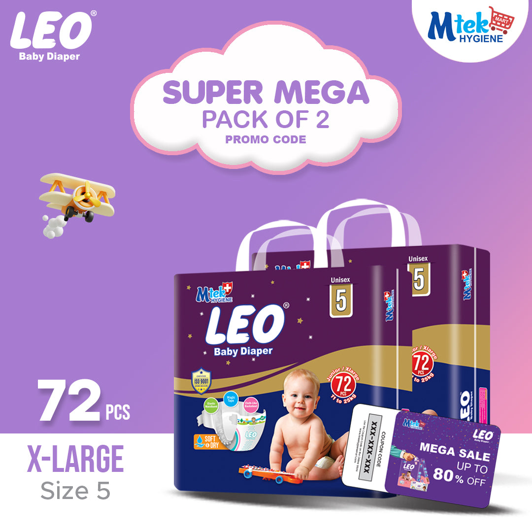 Leo Super Mega Baby Diaper (Pack of 2) + Promocode – Mtek Hygiene Mart
